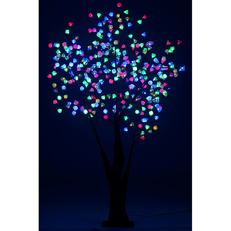Leuchtbaum: LED-Deko-Kirschbaum, 336 farbig beleuchtete Blüten, 180 cm ...