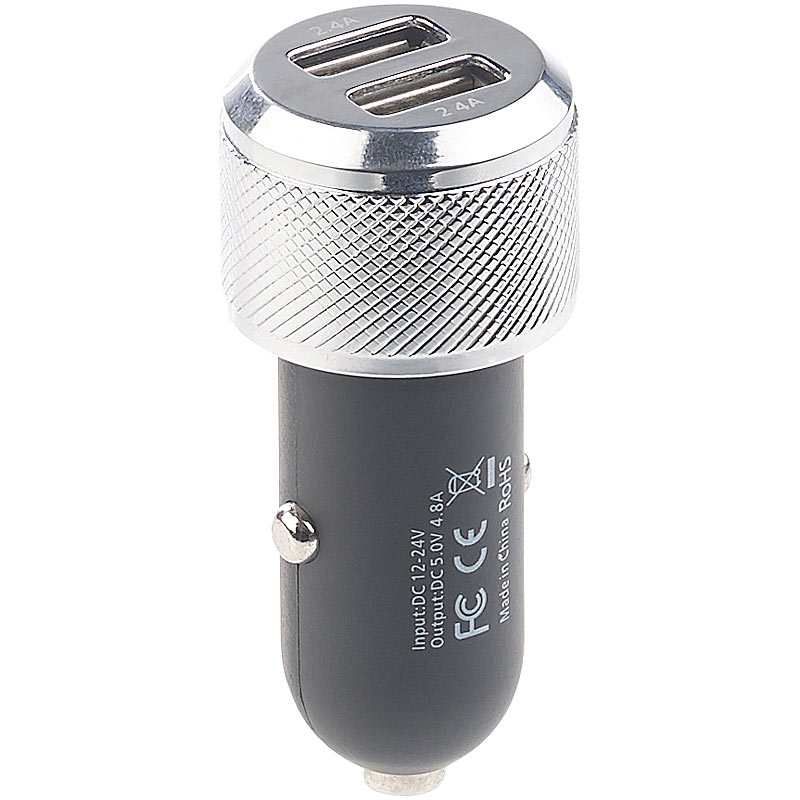 USB Auto Adapter: Kfz-USB-Ladegerät mit 2 Ports, für 12/24 Volt, 4,8 A ...