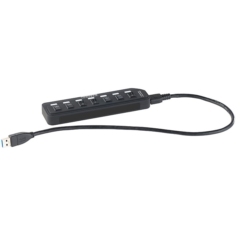 Xystec Aktiver USB-3.0-Hub mit 7 Ports, einzeln schaltbar, 2-A-Netzteil ...